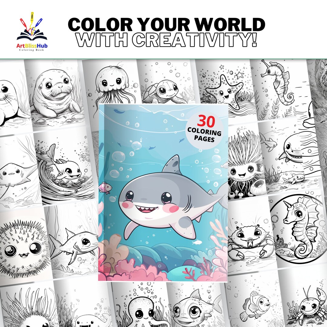 Cute Sea Animals Coloring Pages for Kids Creative Art Book, Fun ...