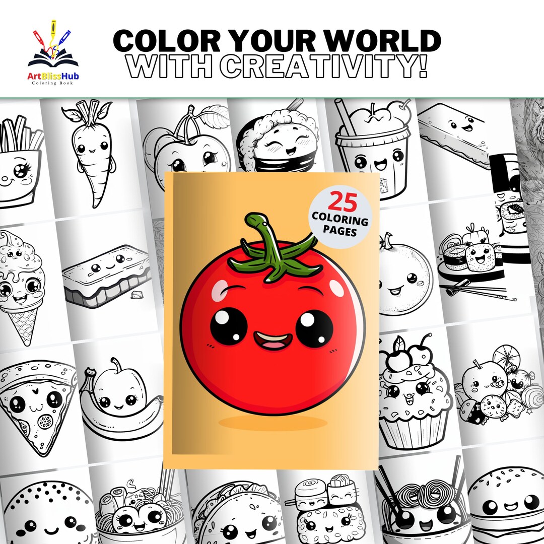 Kawaii Food Coloring Page - Cute Food Drawing Book for Kids, Fun ...