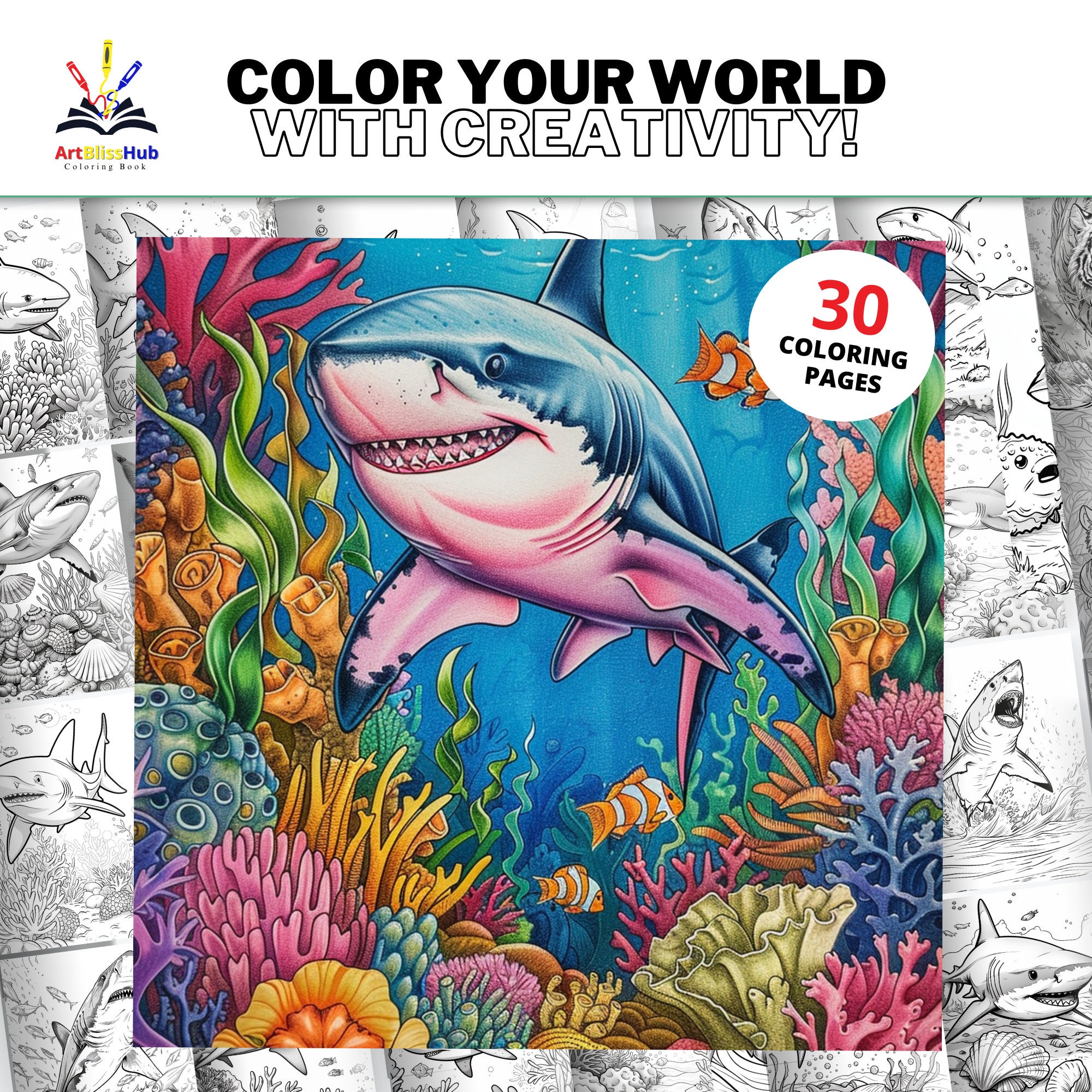 Shark Coloring Book for Adults and Kids: Beautiful Animal Paints, Fun ...