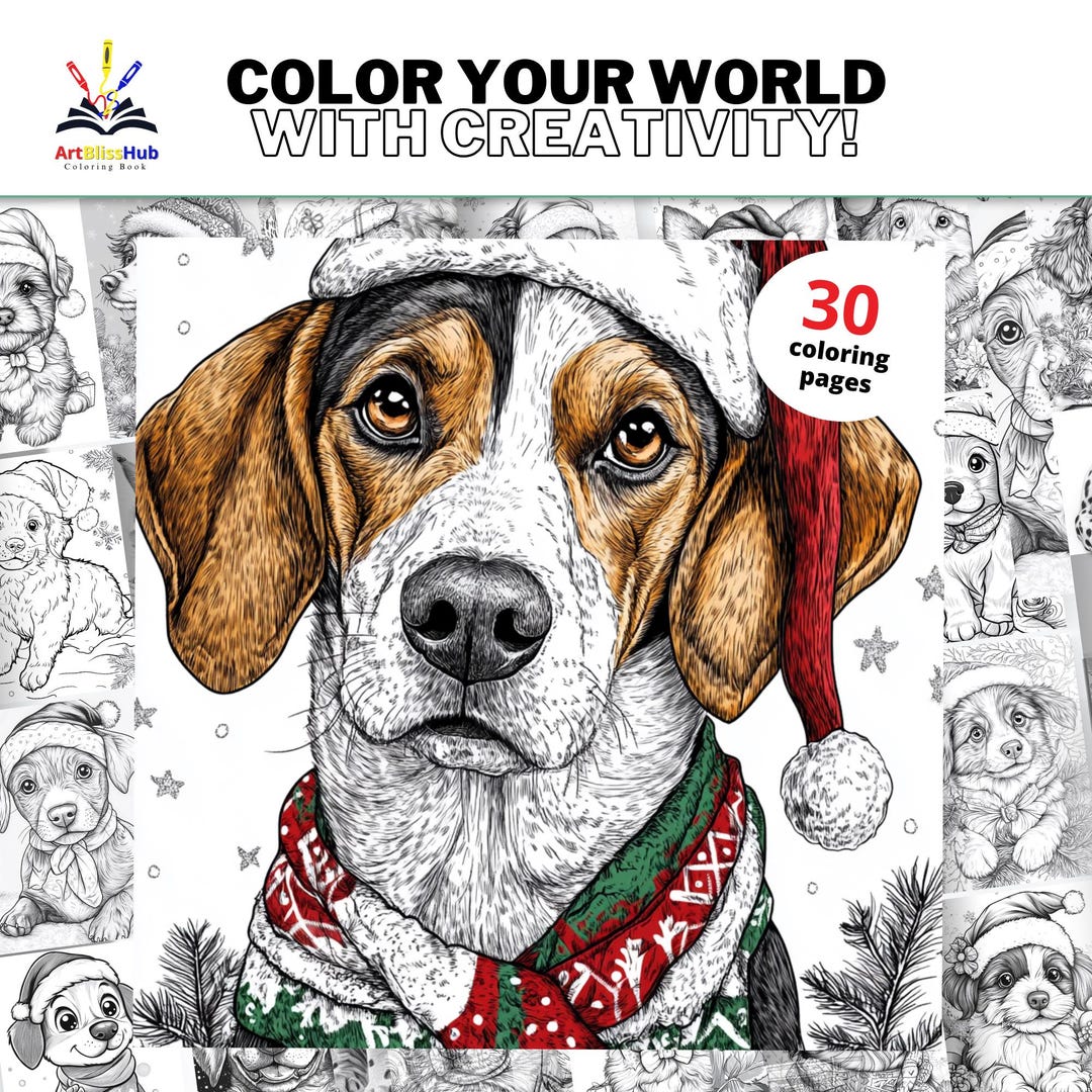 Dog Coloring Page, Kids and Adult Christmas Dogs Coloring Page ...