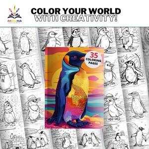 35 Cute Penguin Coloring Page, Adults Coloring Book, Cute Kids Animal ...