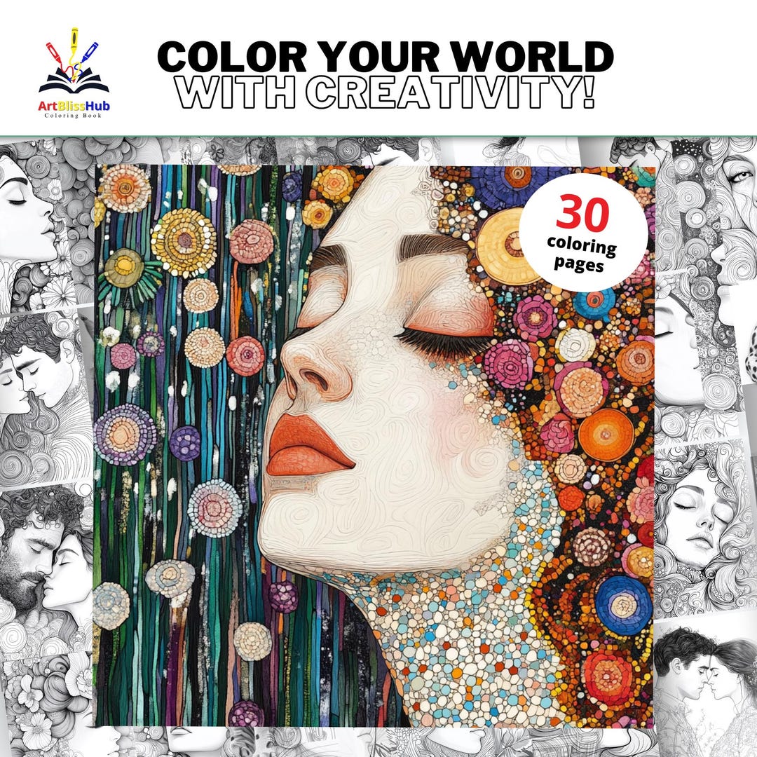 Gustav Klimt Inspired Coloring Pages: 30 Printable Grayscale ...