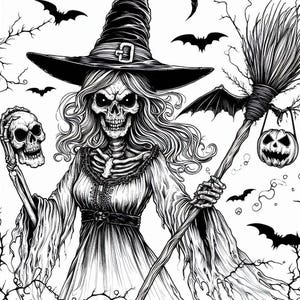 28 Halloween Witch Adventure Coloring Pages, Halloween Art, for Adult ...