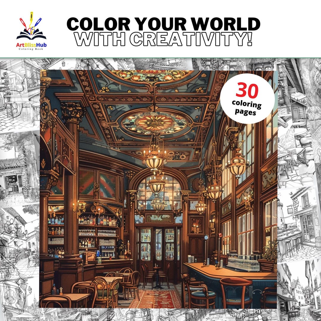 European Pub Coloring Book for Adults: International Pub Line Art ...