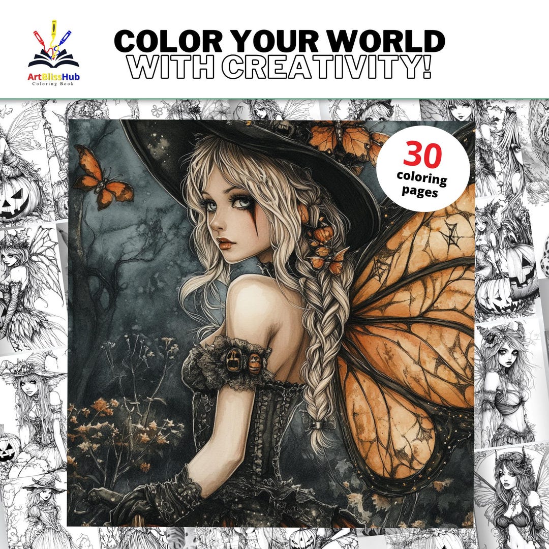 30 Halloween Fairy Coloring Pages, Halloween Art, for Adult and Kids ...