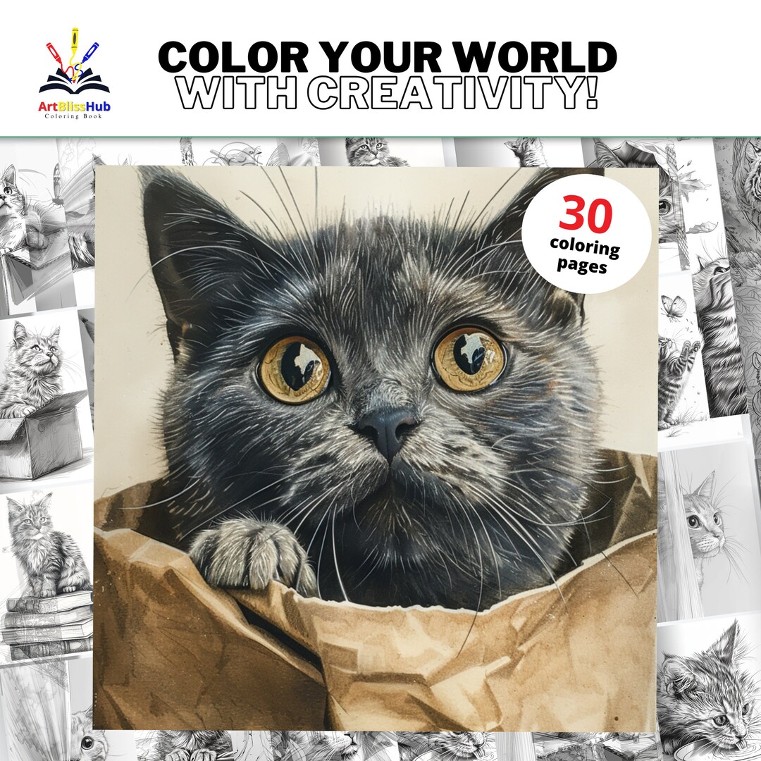 Cat Coloring Pages Meow Moments Grayscale & Fantasy Designs for ...
