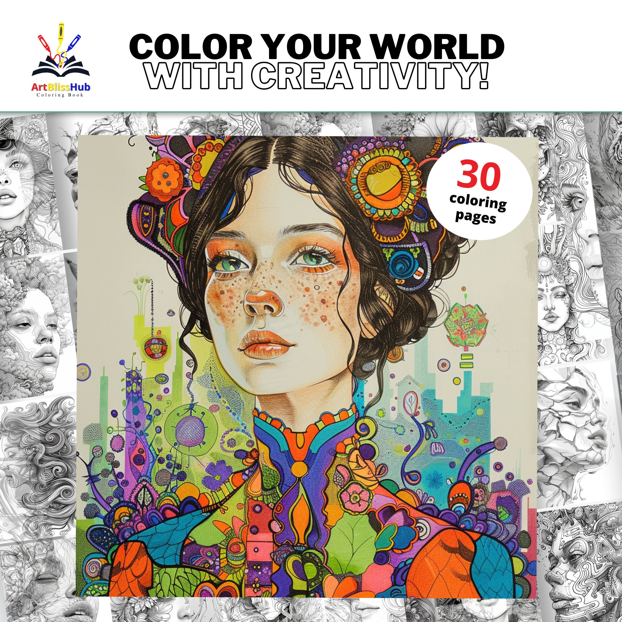 Surrealism Woman Coloring Page Adult Grayscale Art Book & Inspirational ...