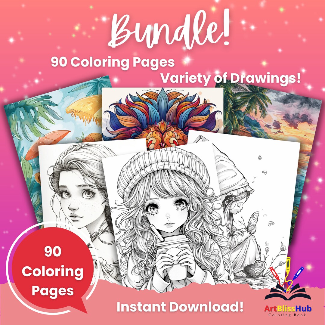 Bundle: 90 Pages of Coloring Book- Beautiful Geometric Landscape ...