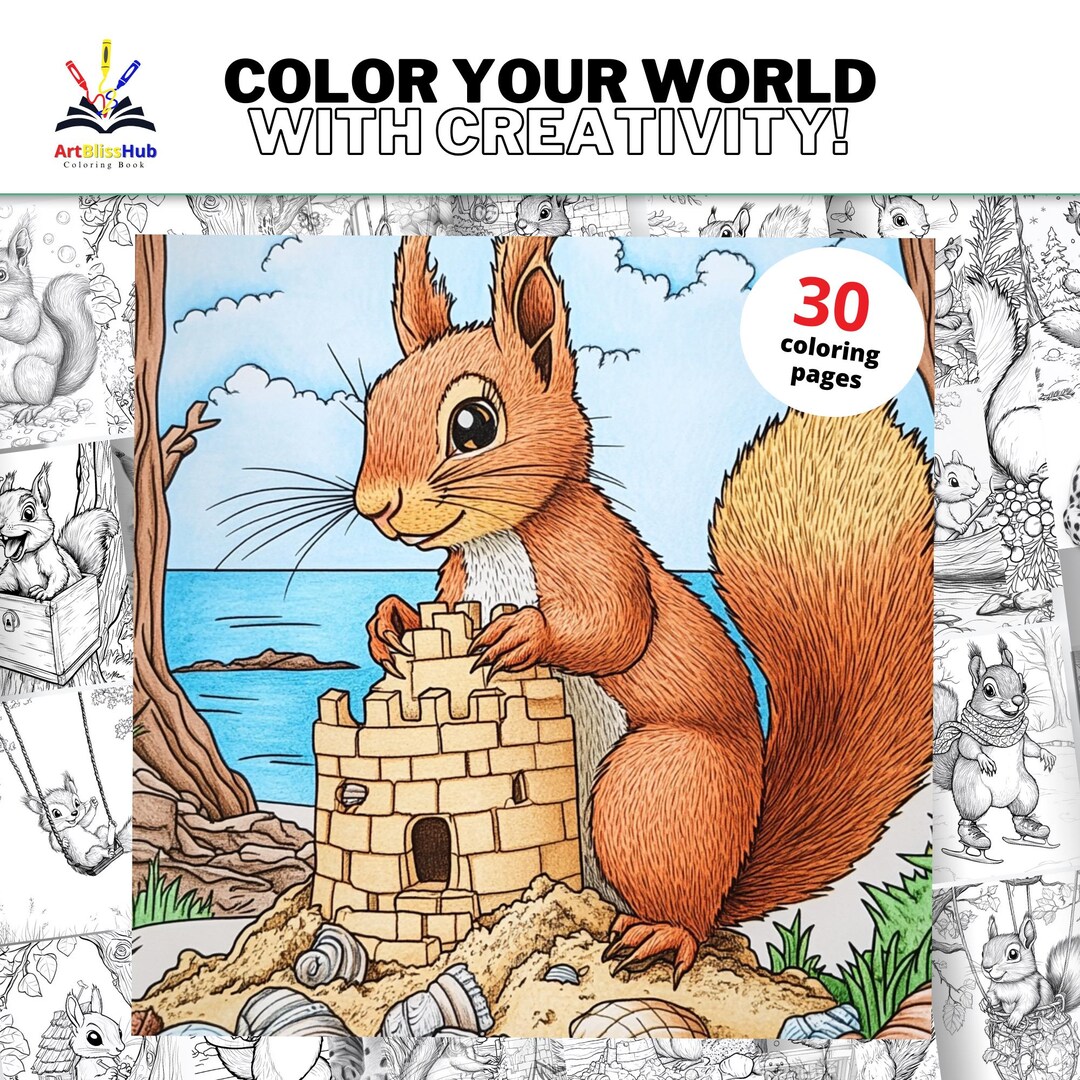 Cute Squirrel Coloring Page - Kawaii Animal Art - Funny Squirrel ...