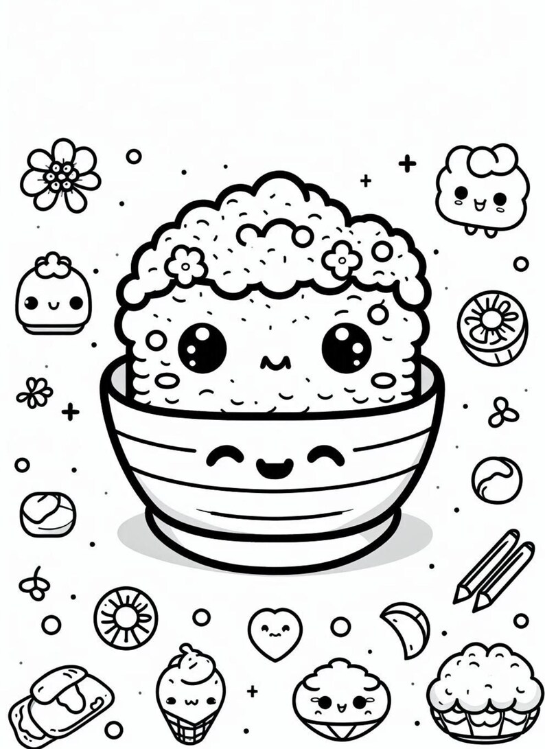 30 Kawaii Food Coloring Page Cute Food Drawing Book for Kids, Fun ...