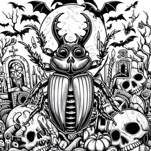 30 Halloween Scary Insects Coloring Pages Grayscale Printable Art ...