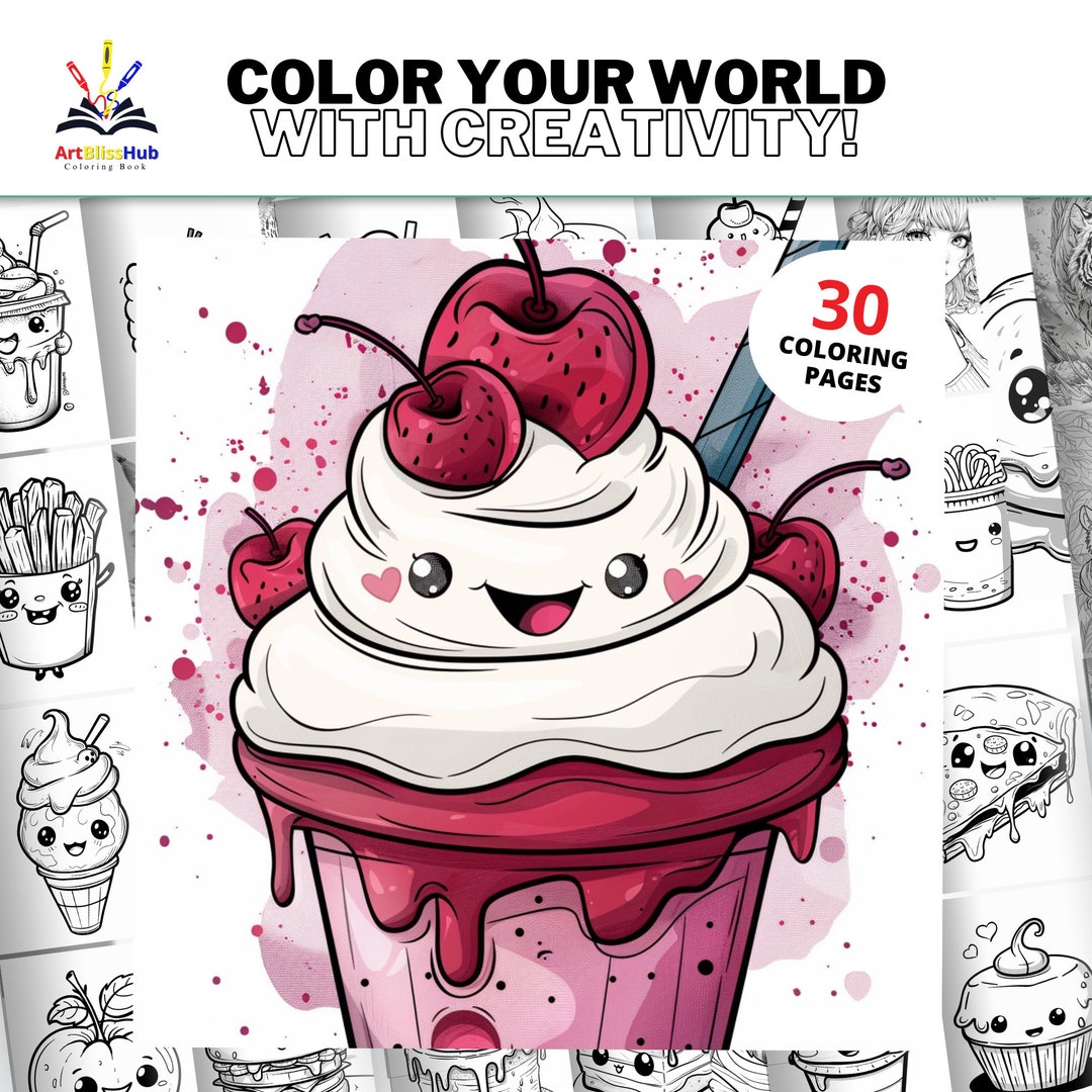 Kawaii Food Coloring Page - Cute Food Drawing Book for Kids, Fun ...