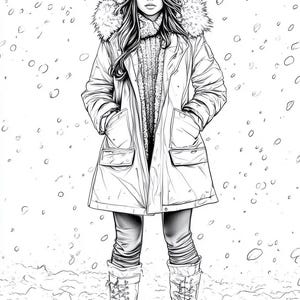 Winter Girls Coloring Pages, for Adult and Kids, Grayscale Printable ...