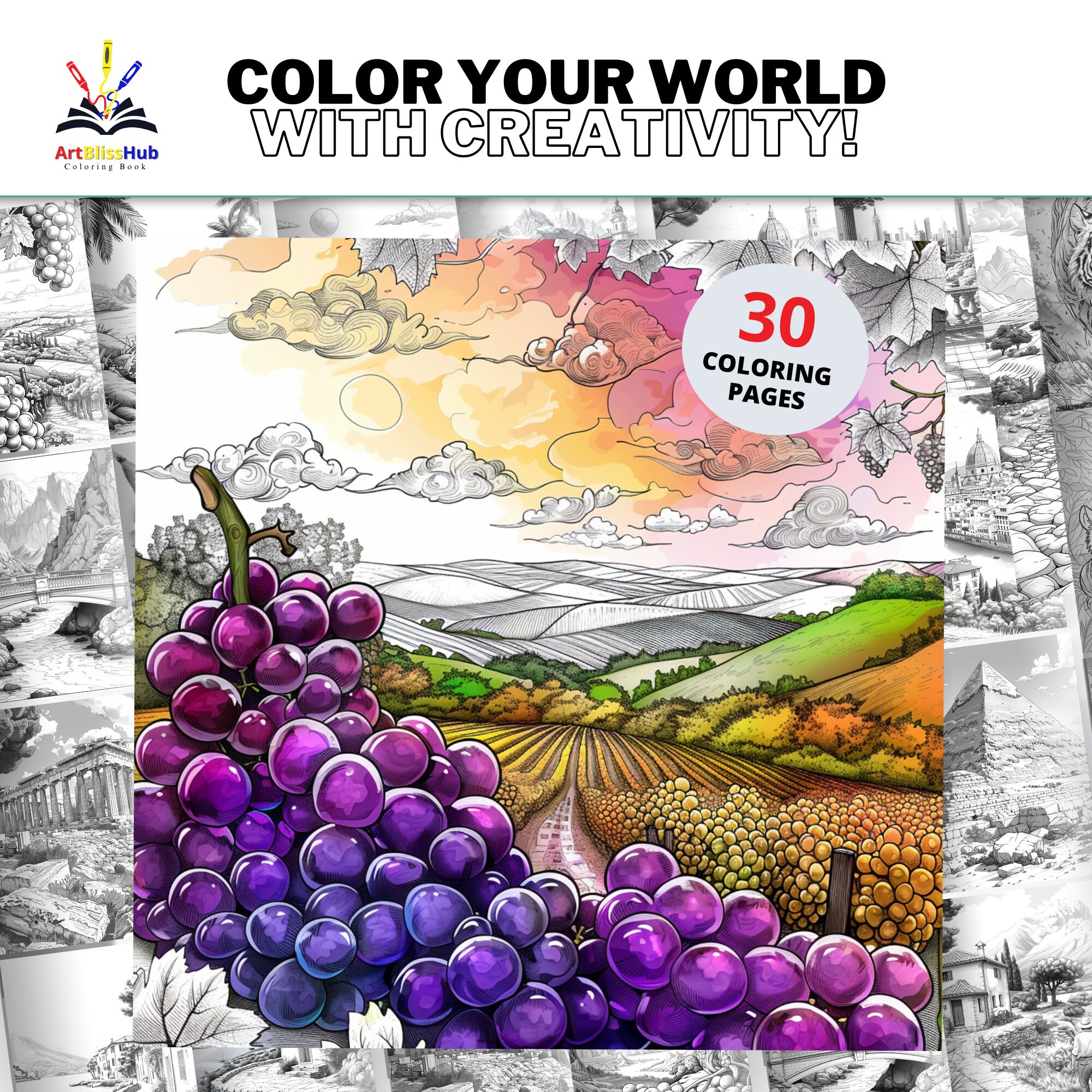 Landscape Coloring Sheet Greyscale Realistic Mountain Coloring Page for ...