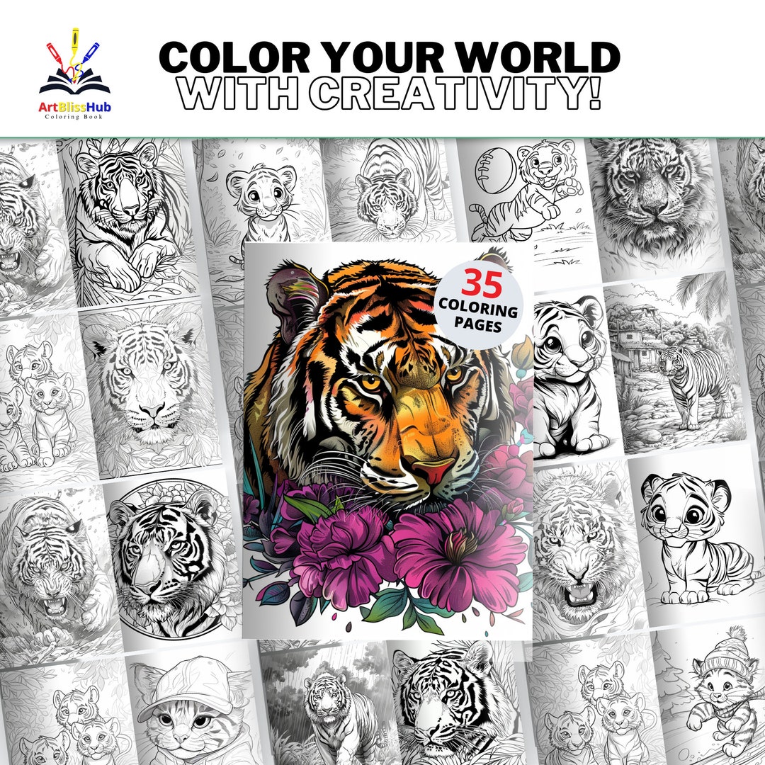 35 Wild Tiger Coloring Page, Adults Coloring Pages, Cute Animal Kids ...