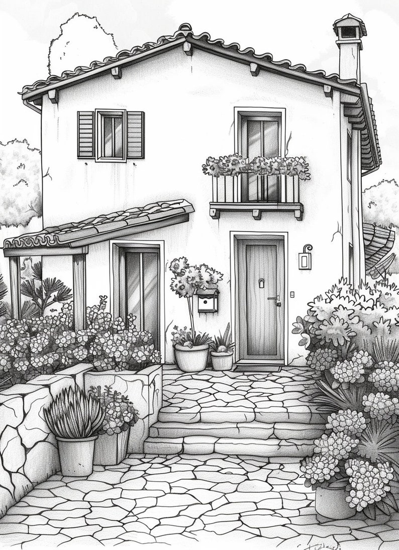 30 House Coloring Page Book for Adults, Stress Relief Coloring Sheets ...