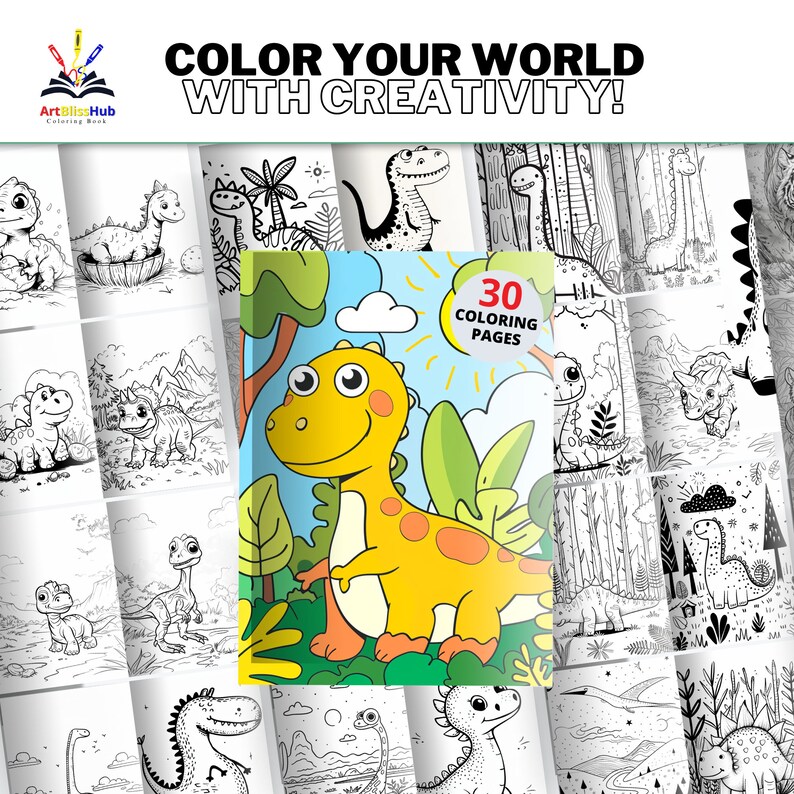 30 Cute Dinosaur Coloring Sheets for Kids Dino Drawing & Painting Pages ...