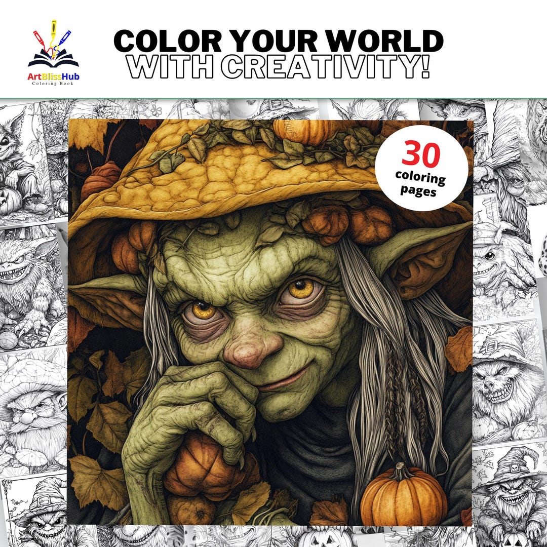 Halloween Goblin Coloring Book - 30 Scary Monster Pages - Fun for ...