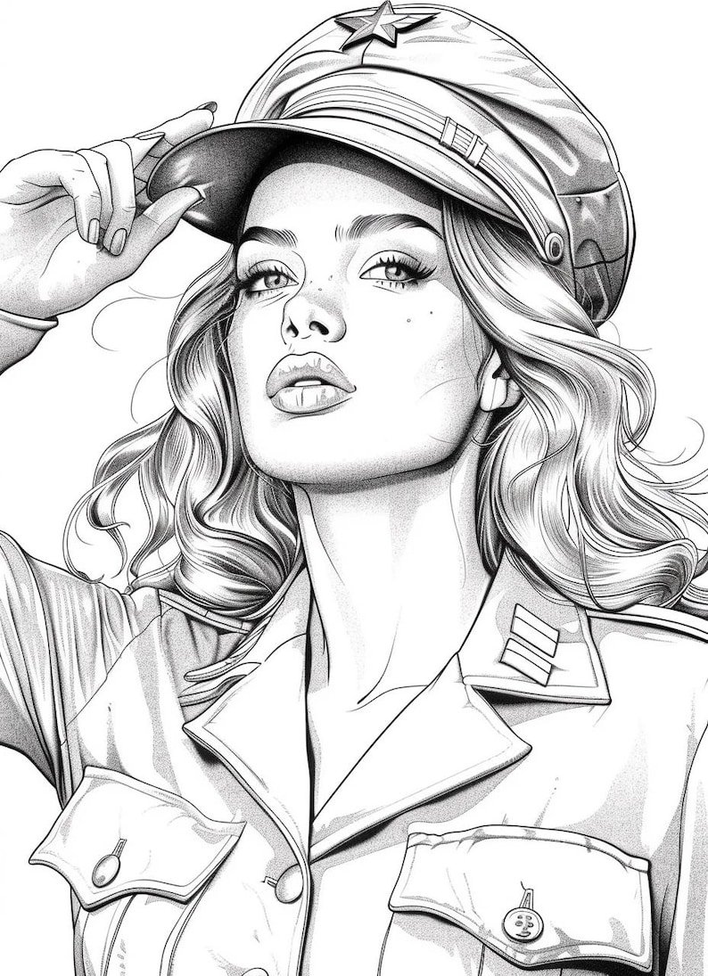 50 Pin-up Girl Coloring Pages Beautiful Cute Woman Drawings, Digital ...