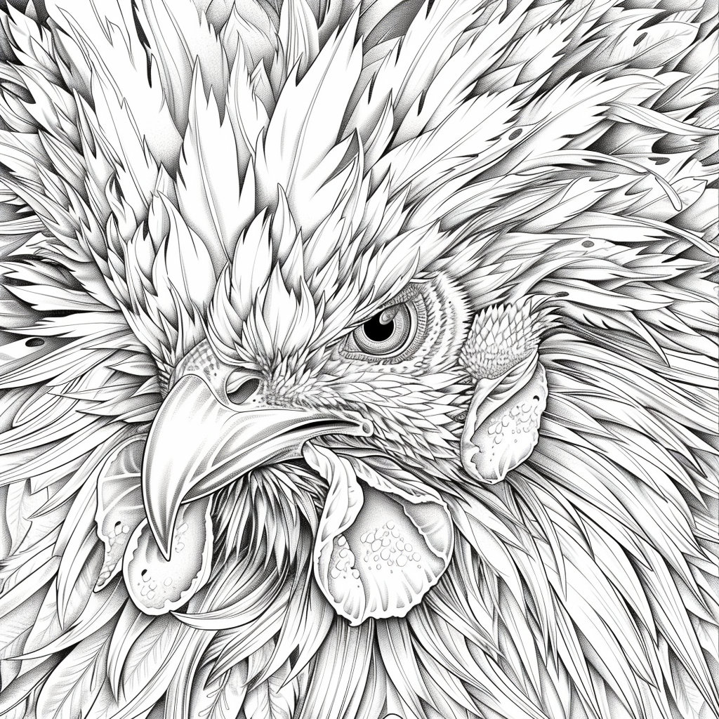 Rooster Coloring Pages for Adults and Kids 30 Grayscale Animal Art ...