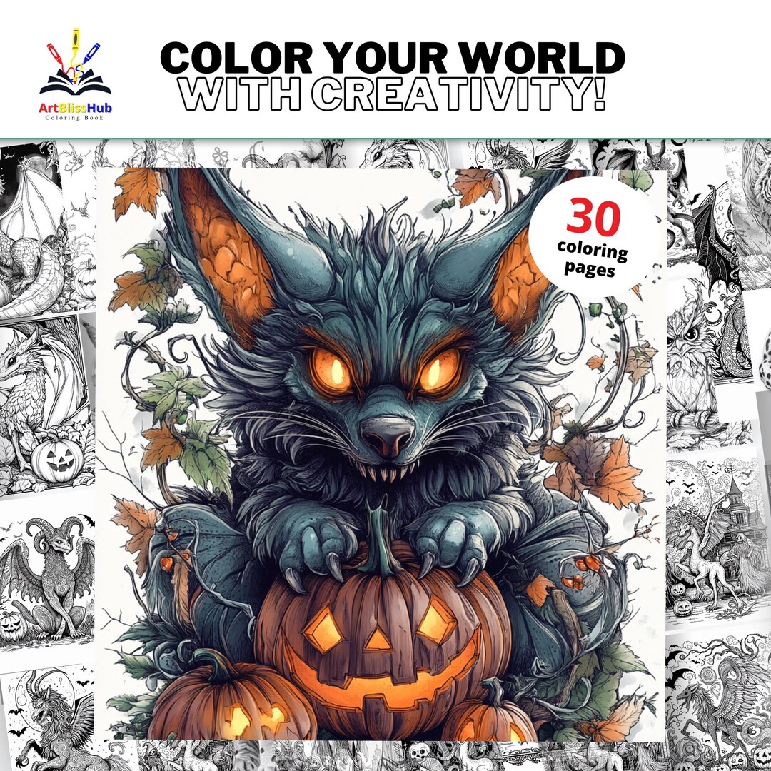 30 Halloween Mythical Creature Coloring Pages, Halloween Art, Scary ...