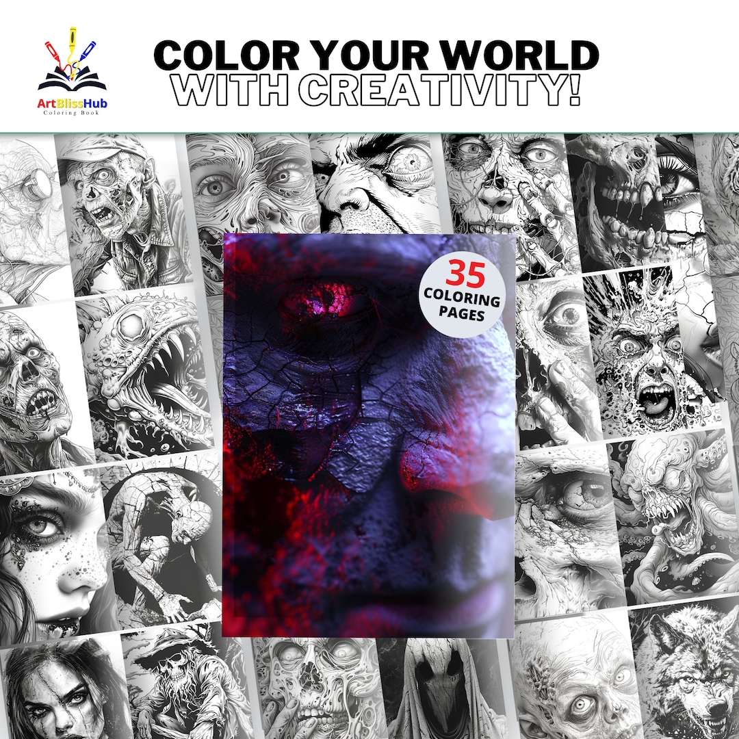 Horror Coloring Book for Adults - Creepy, Dark & Scary Pages - Spooky ...