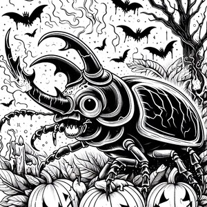 30 Halloween Scary Insects Coloring Pages Grayscale Printable Art ...