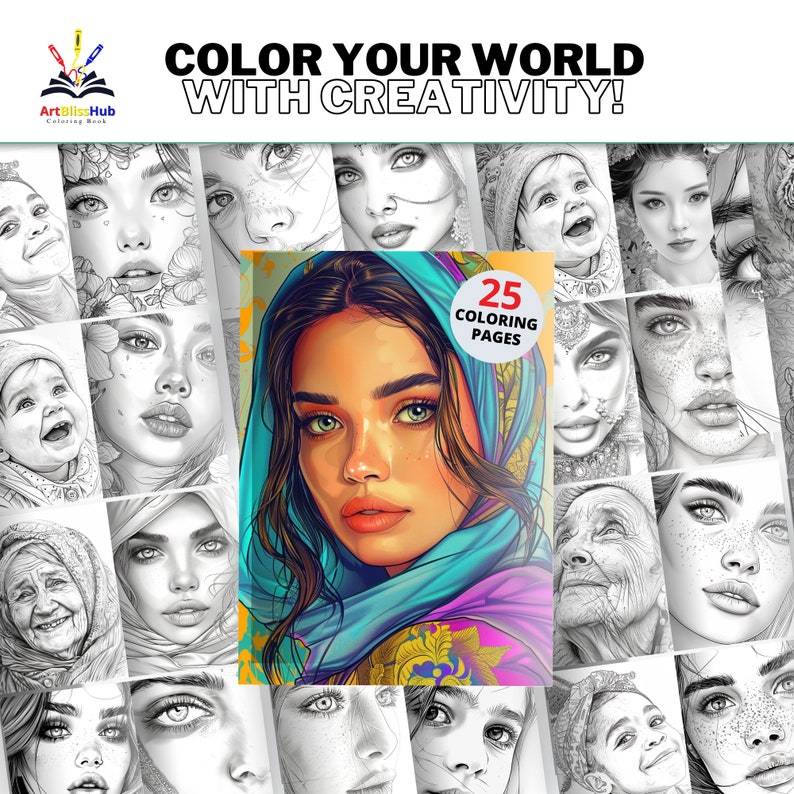 Beautiful Women Face Coloring Pages, Greyscale Adult Coloring Sheets ...