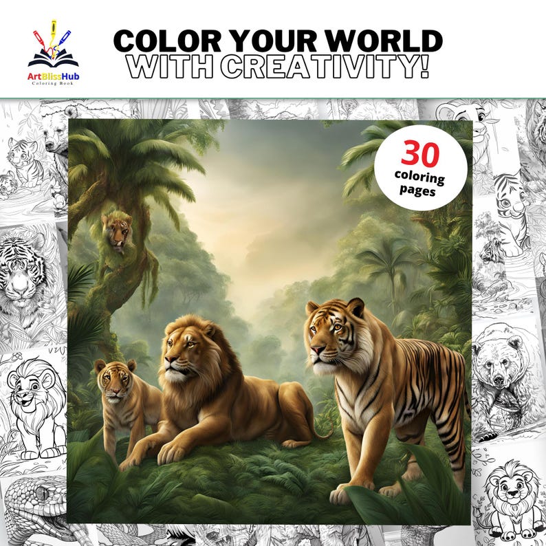 30 Wild Animals Coloring Pages Cute Printable Sheets for Adults & Kids ...