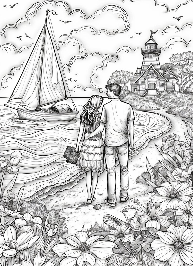 30 Printable Summer Vibes Coloring Pages, Grayscale Coloring, Travel ...