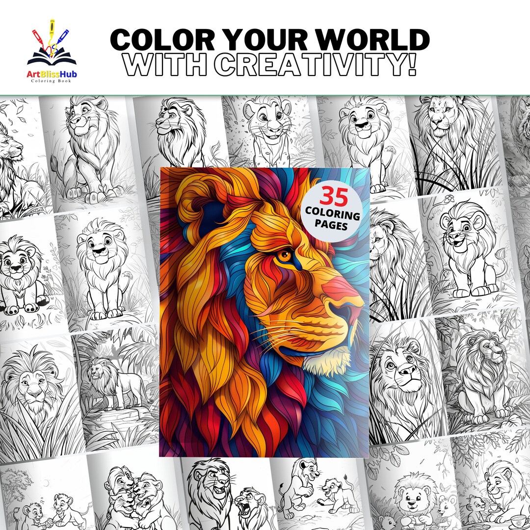 35 Lion Coloring Page, Adults Paint Book, Cute Animal Kids Coloring ...
