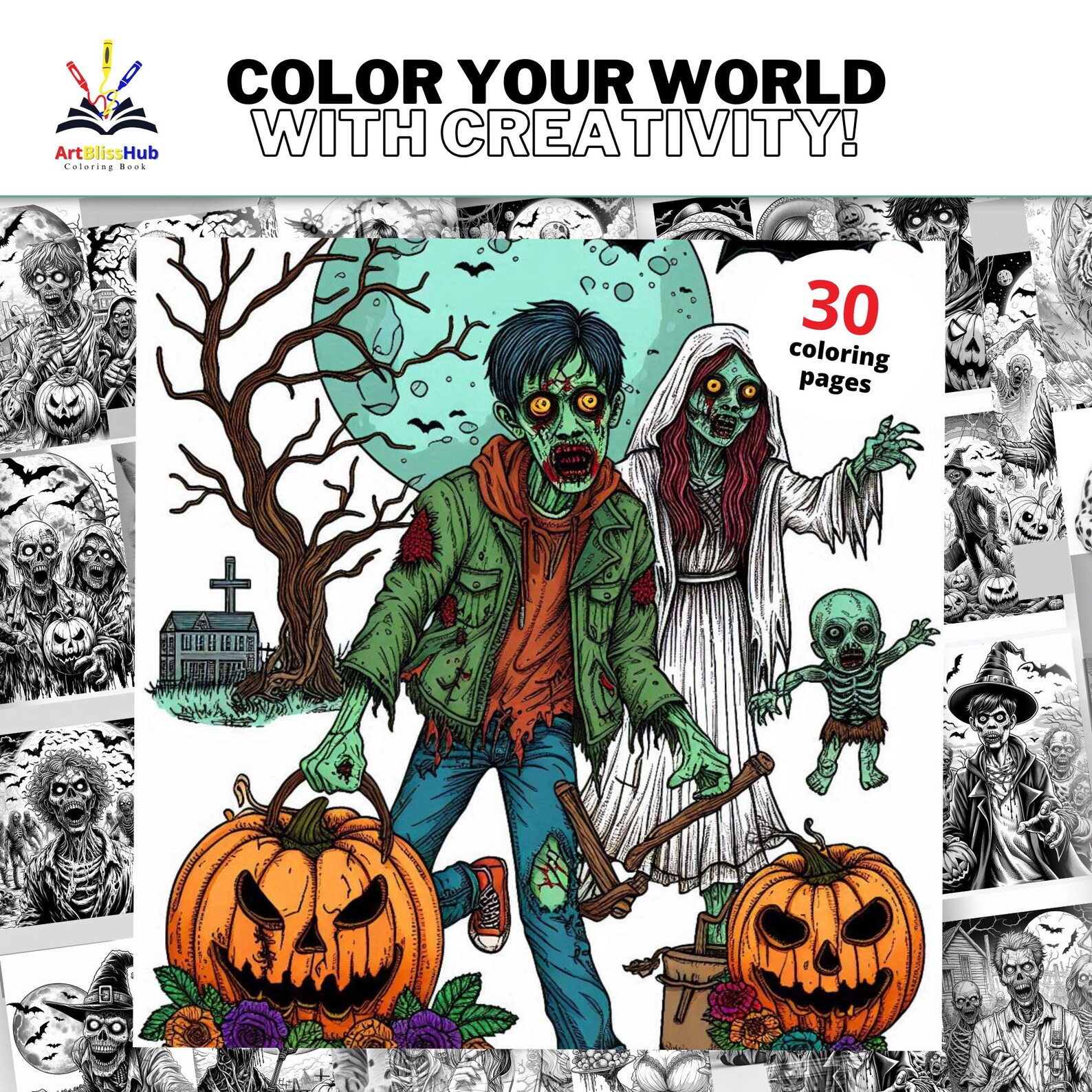 30 Halloween Zombies Coloring Pages, Halloween Art, Scary Zombies ...