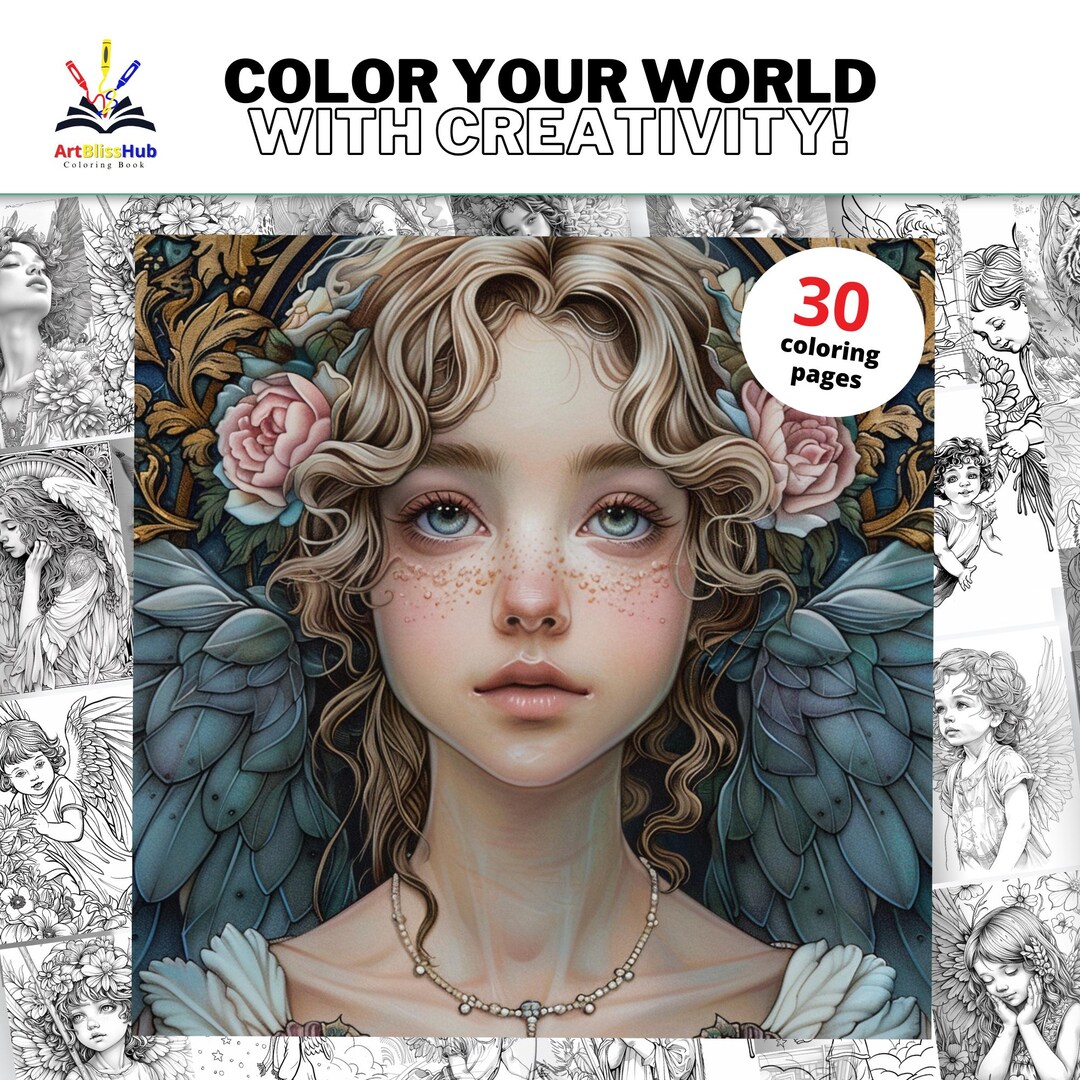 30 Heavenly Angel Coloring Pages - Fantasy Art Coloring Book for Adults ...