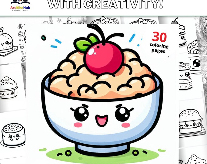 30 Kawaii Food Coloring Page - Cute Food Drawing Book for Kids, Fun ...