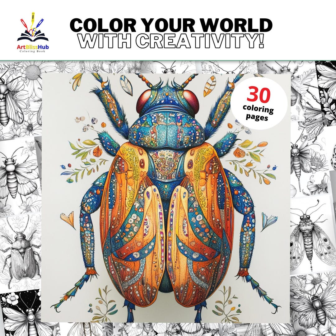 30 Insects Coloring Pages, Adult Coloring Book, Insects Coloring, Bugs ...