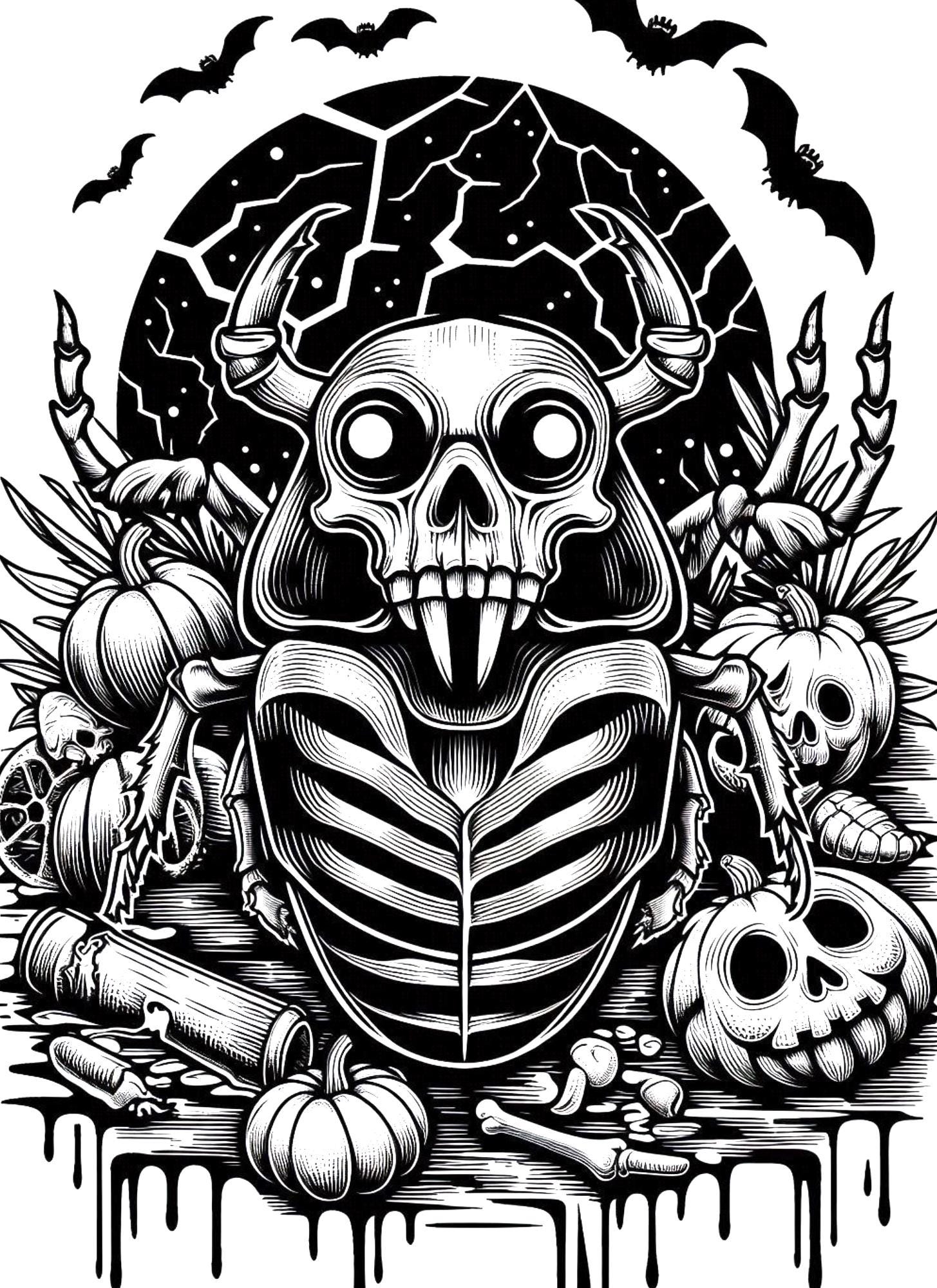 30 Halloween Scary Insects Coloring Pages Grayscale Printable Art ...