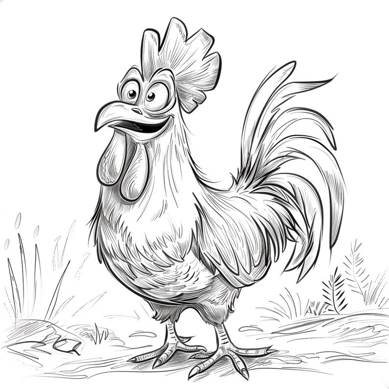 Rooster Coloring Pages for Adults and Kids 30 Grayscale Animal Art ...