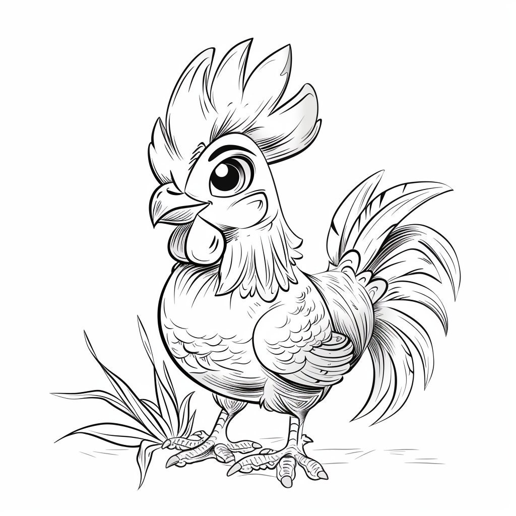 Rooster Coloring Pages for Adults and Kids 30 Grayscale Animal Art ...