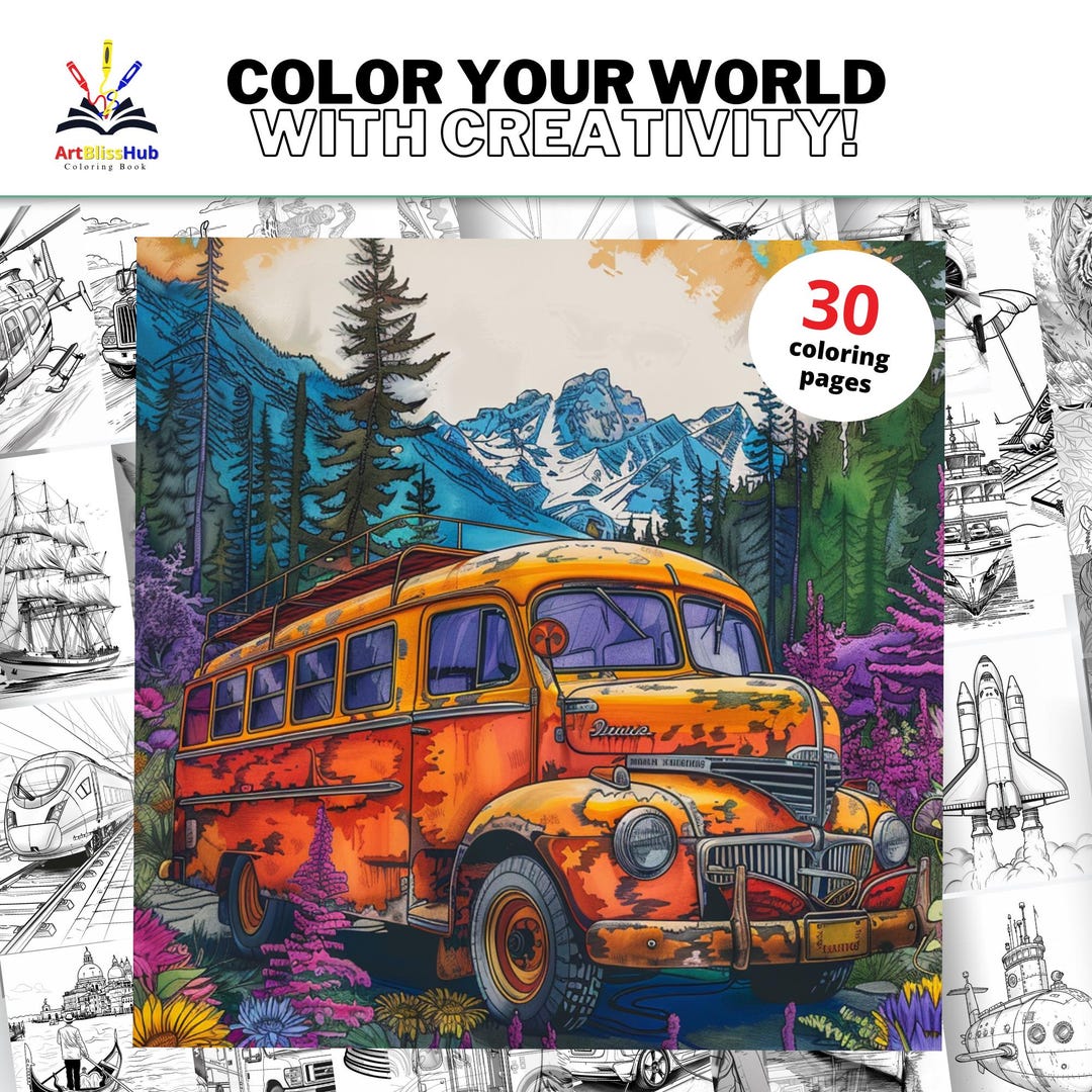 30 Vehicle Coloring Pages for Adults and Kids - Transportation Painting ...