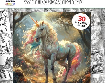 5 Cute Enchanted Unicorn Coloring Pages, Mystical Animal Coloring ...