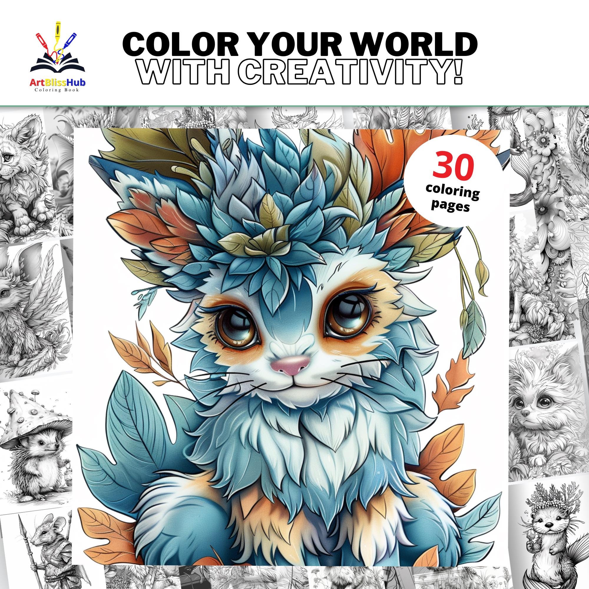 30 Fantasy Animals Coloring Pages, for Adult and Kids, Fantasy Creature ...