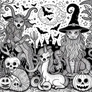 30 Halloween Mythical Creature Coloring Pages, Halloween Art, Scary ...