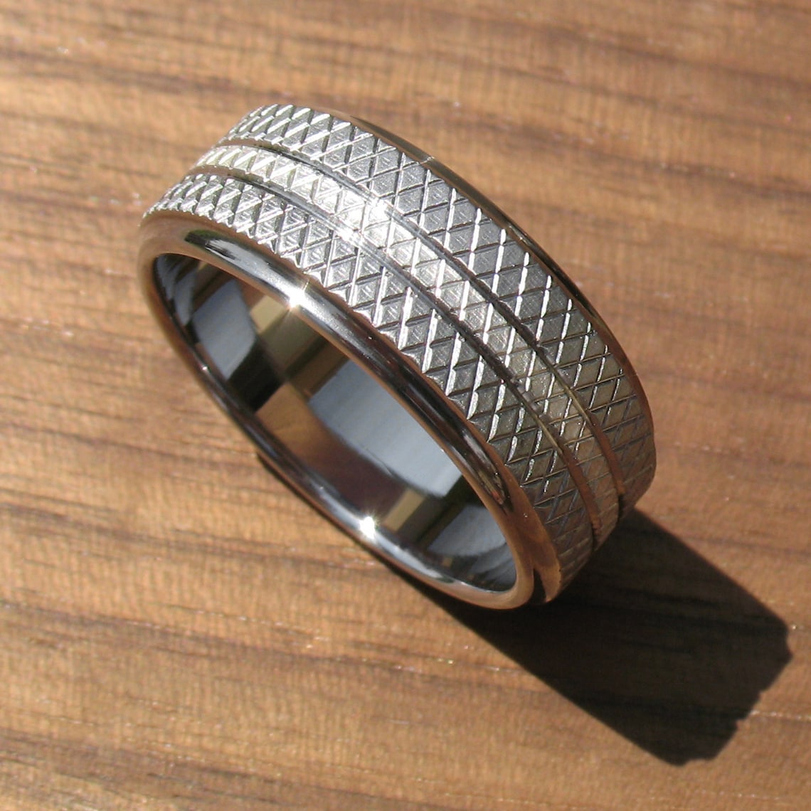 Stainless Steel and Silver Knurled Ring Comfort Fit - Etsy