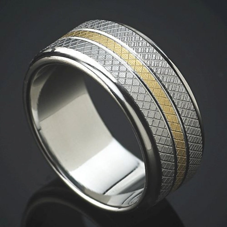 Steel and Gold Knurled Wedding Ring - Etsy