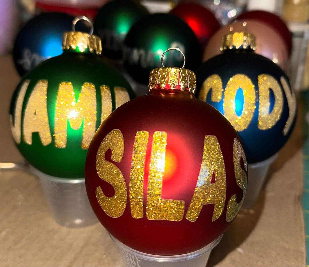 Vintage Inspired 80mm (3.1”) Personalized Christmas Glitter Glass Bulb ...