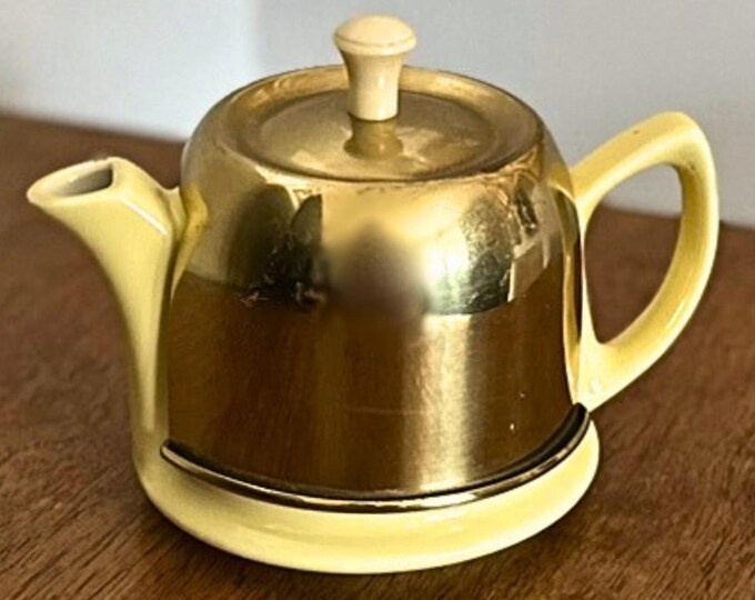 Vintage Yellow Hall China Teapot With Brass Lid - Made for Forman ...