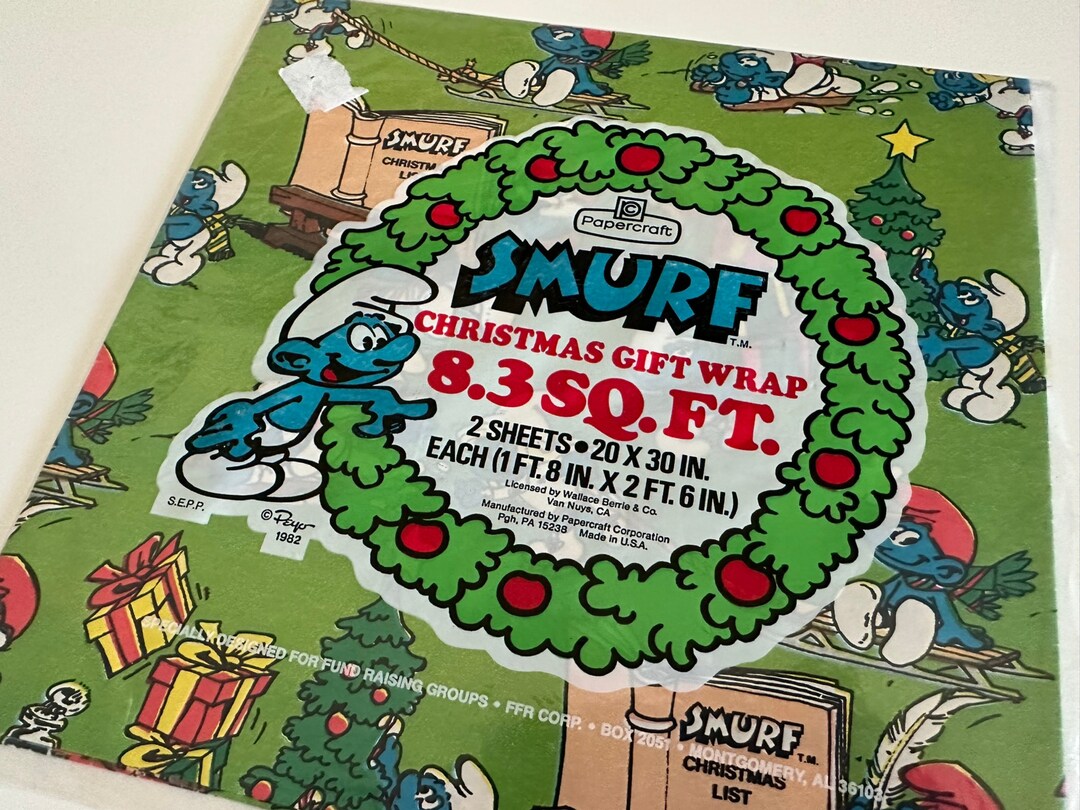 1980s Smurf Christmas Gift Wrap Retro Holiday Wrapping Paper - Etsy