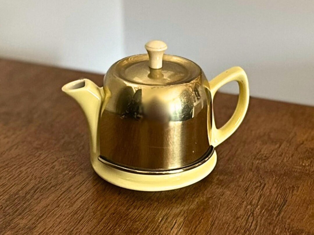 Vintage Yellow Hall China Teapot With Brass Lid - Made for Forman ...