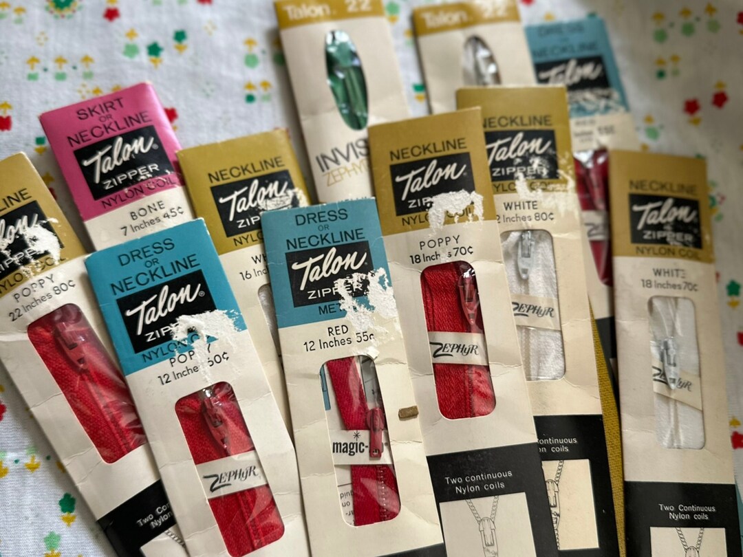 Vintage Talon Zippers Lot 1970s, Assorted Sizes, Sewing Supplies, Retro ...