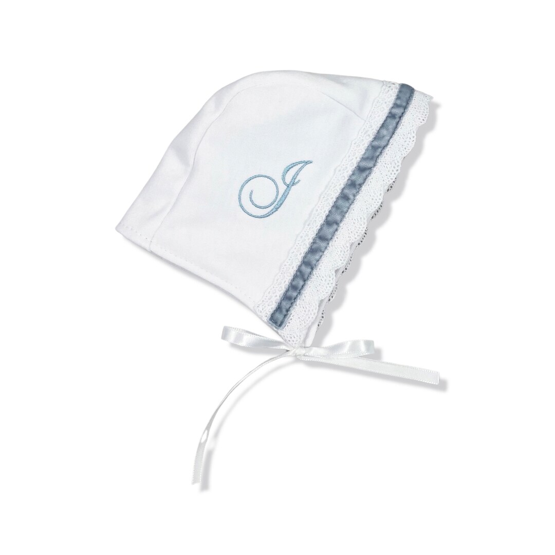 Personalized Baby Boy Bonnet { Heirloom Collection } White Crochet Trim ...